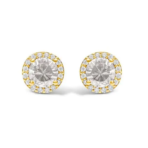 HAUS OF BRILLIANCE 10k Gold Gemstone And Diamond Halo Stud Earrings - Yellow | White Topaz